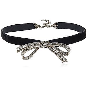Ben-Amun Jewelry Mod Victorian Swarovski Crystal Ribbon Pendant Black Velvet Choker Necklace, 13" + 2" Extender