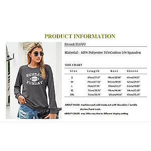 FLOYU Football Sweatshirts For Womens Game Day Sweatshirt Sunday Funday Shirt Casual Football Season Long Sleeve Tops Dark Grey