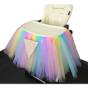 Originals Group Six Months Half Year Old 1st Birthday Rainbow Tutu Skirt for High Chair Decoration for Party Supplies