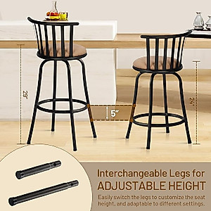 FurnitureR 24 INCH Country Style Industrial Counter Bar Stools Set of 2, Swivel Barstools with Metal Back, with Fabric Seat and Footrest for Indoor Bar Dining Kitchen, Brown