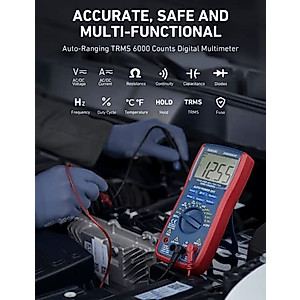 AstroAI Digital Multimeter and Analyzer TRMS 6000 Counts Volt Meter Ohmmeter Auto-Ranging Tester; Accurately Measures Voltage Current Resistance Diodes Continuity Duty-Cycle Capacitance Temperature