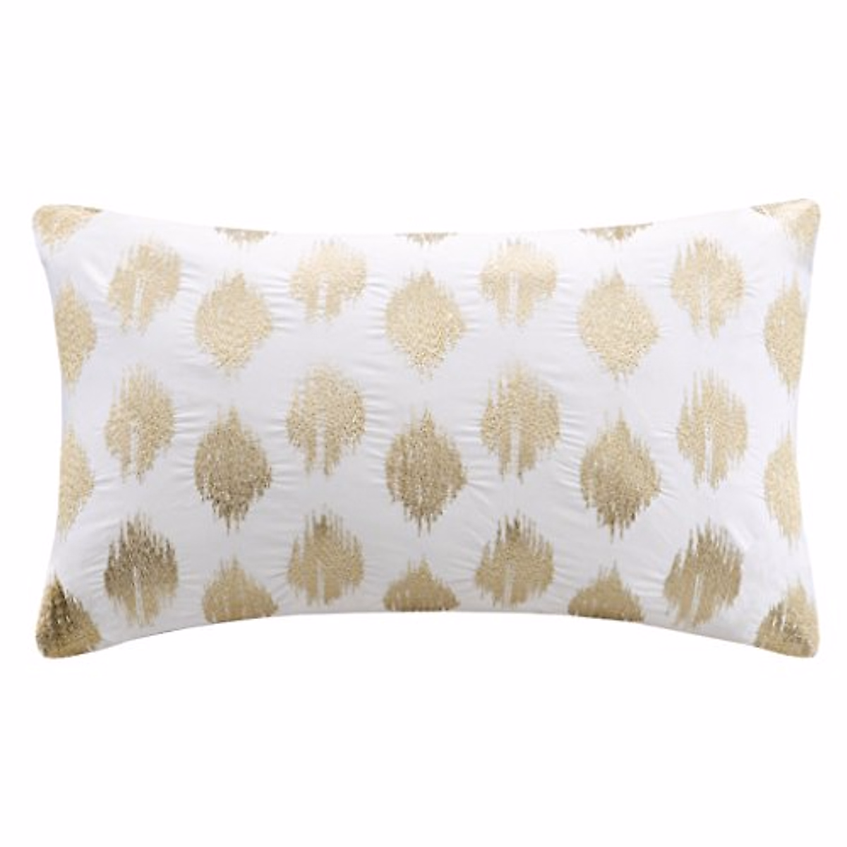 INK+IVY Nadia Dot Mid Century Modern Cotton Oblong Decorative Pillow Sofa Cushion Lumbar, Back Support, 12"x18", Metallic Embroidery Gold/White