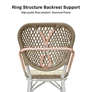 PURPLE LEAF French Bar Stools Set of 2 Patio Rattan Aluminum Bar Height Bamboo Pattern Finish Barstools with Back for Pool Garden Kitchen Island Outdoor Bar Chairs, Light Beige