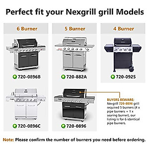 Replacement Parts for Nexgrill 720-0896B 720-0896C 720-0896E Deluxe 6 Burner Gas Grills, 6 Pack Burner Tubes, Flame Tamers Heat Shields Replacement for Nexgrill 720-0882A 720-0896 720-0925 Grills