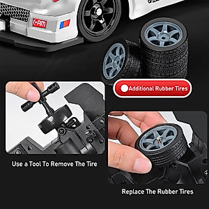 Remote Control Car RC Drift Car 1:16 Scale 4WD 18KM/H High Speed Model Vehicle 2.4GHz with LED Lights Spray Rubber Tire Racing Sport Toy Car for Adults Boys Girls Kids Gift 2Pcs Rechargeable Batteries