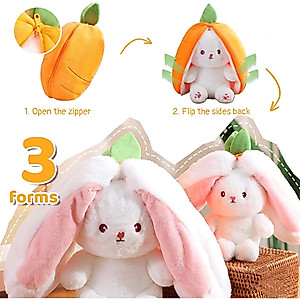 Mukorolee Bunny Plush Doll Toy Pillow, Reversible Carrot Strawberry Bunny Stuffed Animal with Zipper, Cute Rabbit Decoration for Kids & Adult Birthday Party Gift (1pcs 7" Strawberry)