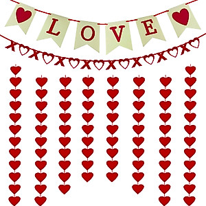 LOVE Heart XO Garlands Banner for Valentine's Day DIY Felt Decorations & 80 PCS Red Hanging String Hearts Birthday Party Flag Wedding/Home/Anniversary Supplies