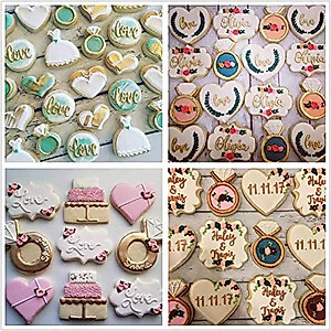 Wedding Cookie Cutter Set-7 Piece-3 Inches-Heart, Diamond Ring, Wedding Cake,Wedding Dress, Rectangle, Square and Oval Plaque Cookie Cutters Molds for Bridal Shower Engagement