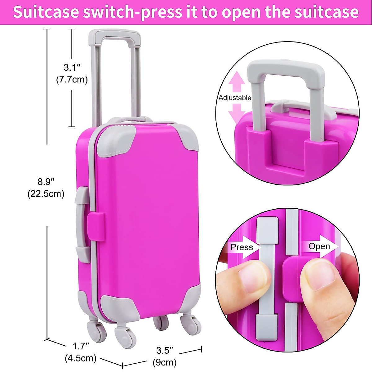 18INDC 17 Pcs Suitcase Clothes and Accessories 3 Dresses 2 Bag 3 Magazine 2 Shoes 1 Matcha Cake Set 1 Miniature Laptop Computer 1 Camera for 11.5 Inch Girl Doll (NO Doll)