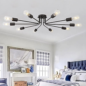 TULUCE Modern Semi Flush Mount Ceiling Light Industrial 10 Light Vintage Oil Rubber Bronze Sputnik Chandelier Lighting Industrial Kitchen Light Fixture