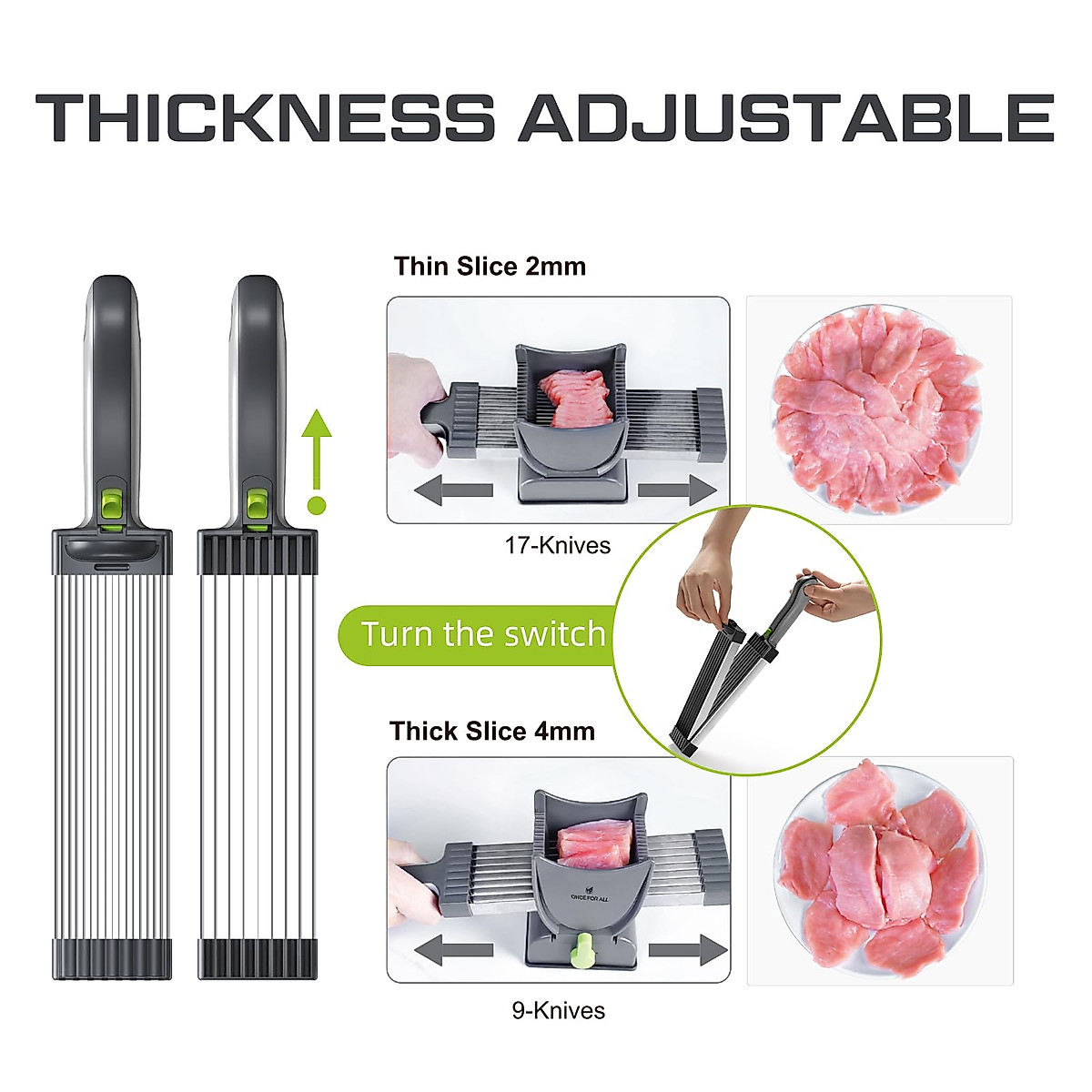 ONCE FOR ALL Meat Slicer Cleaver Kitchen Knife Set For Meat Slicing Shredding, Manual Fresh Meat Cutter Food Slicer For Beef Pork Mutton With Hook & Tongs For Home Cooking