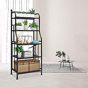 Forthcan Shelving Unit Bakers Rack Metal Storage Shelves Laundry Shelf Organizer Standing Shelf Units for Laundry Kitchen Bathroom Pantry Closet Indoor and Outdoor (5 Tier, Black)