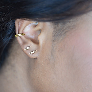 18K Gold Vermeil Tiny Gold Lightning Bolt Stud Earrings