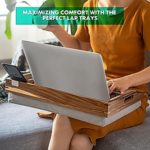 Drelifam Lap Desk with Cushion,Wooden Bed Tray Table for Eating,Lap Tray in Recliner,Breakfast Tray,TV Dinner Bed Food Trays