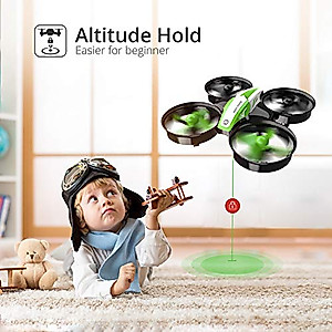 Holy Stone Kid Toys Mini RC Drone for Beginners Adults, Indoor Outdoor Quadcopter Plane for Boys Girls with Auto Hover, 3D Flip, 3 Batteries, Headless Mode, Xmas Toddler Gift, Green