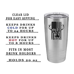 Rogue River Tactical USA Flag Buck Hunting 20 Oz. Travel Tumbler Mug Cup w/Lid Vacuum Insulated Hot or Cold United States Deer