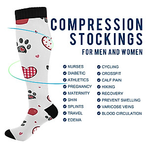 xigua Valentine's Mother's Day Hearts Paws Compression Socks 20-30mmHg Knee High Stockings for Sport Nursing - 1 Pair