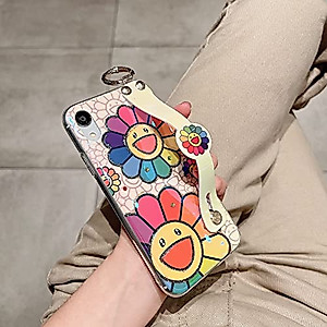 Lastma for iPhone XR Case Cute with Wrist Strap Kickstand Glitter Bling Cartoon IMD Soft TPU Shockproof Protective Cases Cover for Girls and Women - Sunflower