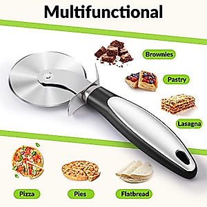 Rainspire Kitchen Large Pizza Cutter Wheel, Stainless Steel Pizza Slicer, Sharp Blade Pizza Wheel with Non-Slip Handle, Dishwasher Safe, Perfect Kitchen Gadgets Home Essentials, Black
