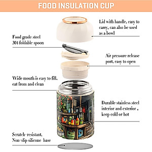 JUNZAN House Green Kids Womens Lunch Insulated Jar with Spoon 17oz/500ml Container To Keep Food Hot Stainless Steel Vacuum Food Warmer Food Storage for Keep Food Warm