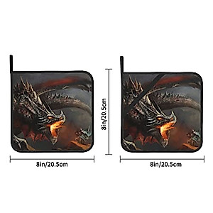 Knight Fighting Dragon Kitchen Pot Holders Hot Pad, Potholders Hot Pads for Kitchen,Washable Pot Holder Oven Mitts,Heat Resistant Hot Pad Kitchen Decor Accessories for Cooking and Baking（2 Sets