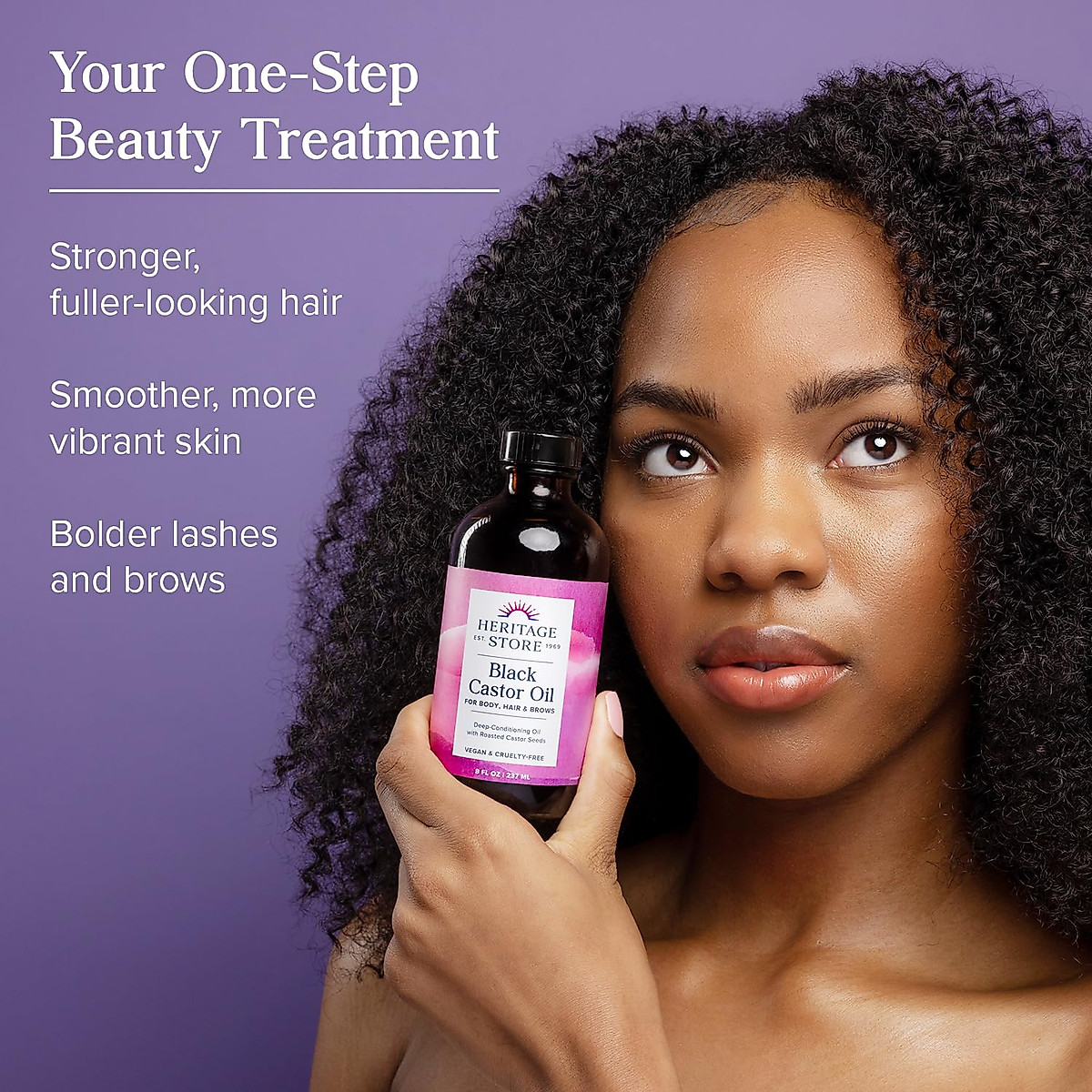 Heritage Store Black Castor Oil, Traditionally Roasted, Rich Hydration for Hair & Skin, Bold Lashes & Brows 8oz