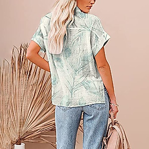 Plus Size Tops Women Short Sleeve Raglan Gradient Shirt Button Flowy Y2k Open Front Top Pleated Pocket Collar Blouse Leather Tops for Women Sexy Long Sleeve Gym Tops