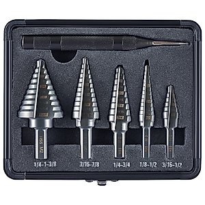 Anfrere 5PCS M2 Step Bits Set, 50 Sizes M2 HSS Step Drill Bits, 1/8"-1-3/8" Unibit Drill Bits Set for Sheet Steel Metal with Storage Case, Multiple Hole Stepped Up Bits Home Tools, 1016