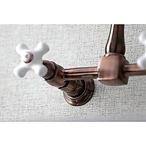 Kingston Brass KS124PXAC Heritage Two-Handle Wall Mount Bridge Kitchen Faucet, Antique Copper