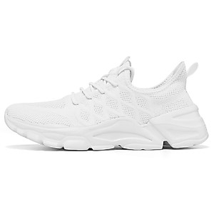 Mens Walking Shoes Lightweight Comfort Running Casual Mesh Sneakers Work Gym Non Slip Tennis Cross Trainers White