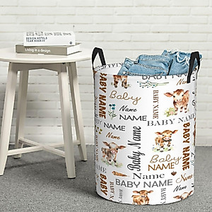 Custom Cow Baby Hamper for Nursery Name Personalized Kids Laundry Basket Baby Room Decor Clothes Hamper Box for Boys Girls Laundry Hamper Collapsible Storage Basket with Handles
