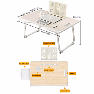 Laptop Desk Tray Foldable,Asltoy Laptop Desk with Drawer Book Stand Lap Desk for Bed Laptop Bed Tray Lap Table Adjustable,Notebook Desk Laptop Table Portable Notebook Tablet Table for Couch (Beige)