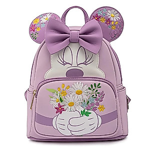 Loungefly Disney Minnie Mouse Holding Flowers Womens Double Strap Shoulder Bag Purse