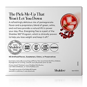Shaklee - 180® Energizing Tea - Blend of Green Matcha, White, and Red Teas for Gentle Energy Lift - Energy Boost On-the-Go Packets - Hot or Cold - Pomegranate Flavor - 28 Servings