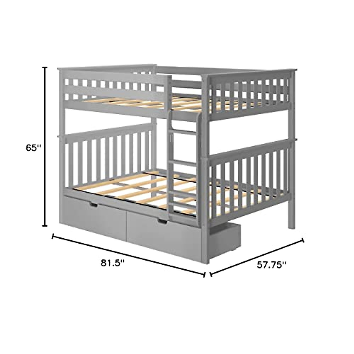 Max & Lily Bunk Bed, Full-Over-Full Wood Bed Frame for Kids with Storage Drawers, Grey
