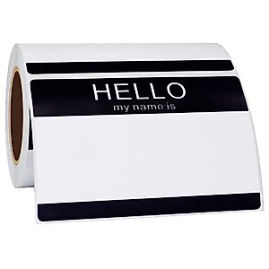 Hycodest Hello My Name is, Sticker Writing Stickers Easy Peel and Stick Badges Sensitive Name Tag 3.5"x2.35", 200 Pcs (Black)