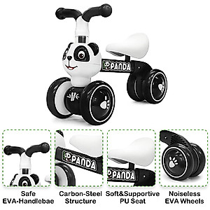Baby Balance Bikes for 1 2 3 Year Old Boys Girls, Riding Toys for 10-36 Month Toddler | No Pedal Infant 4 Wheels Baby Bicycle | Best First Birthday New Year Holiday (Panda)