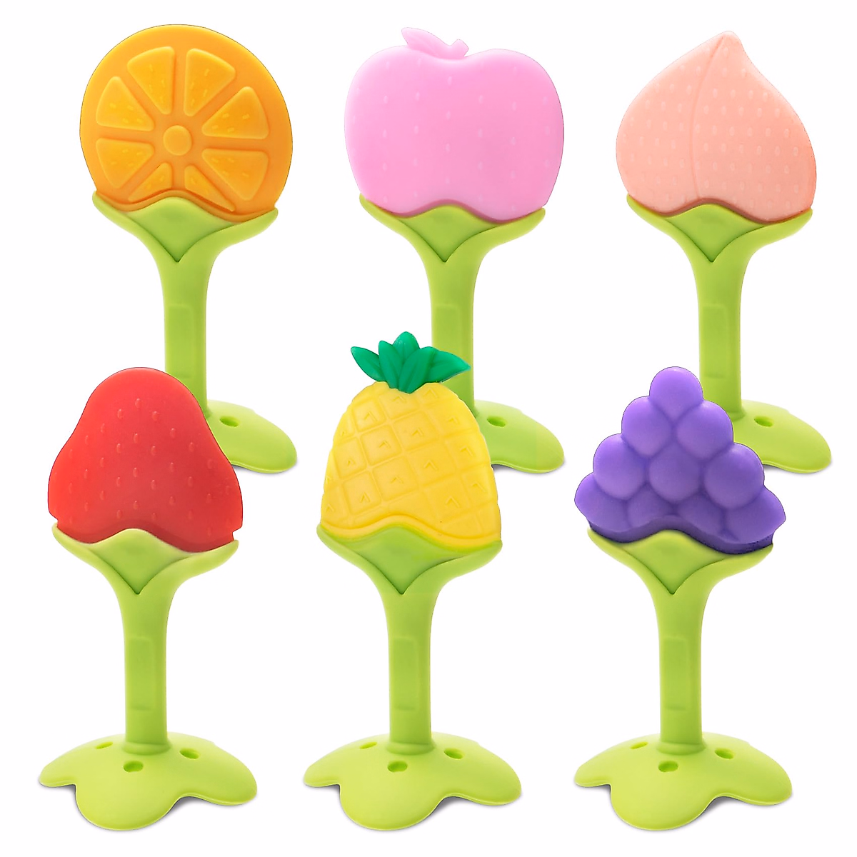 6 Pack Baby Teething Toys for Newborn Infant, BPA Free Freezer Safe Silicone Fruit Baby Teethers Soothe Babies Gums Set for Babies 0-6 Months 6-12 Months