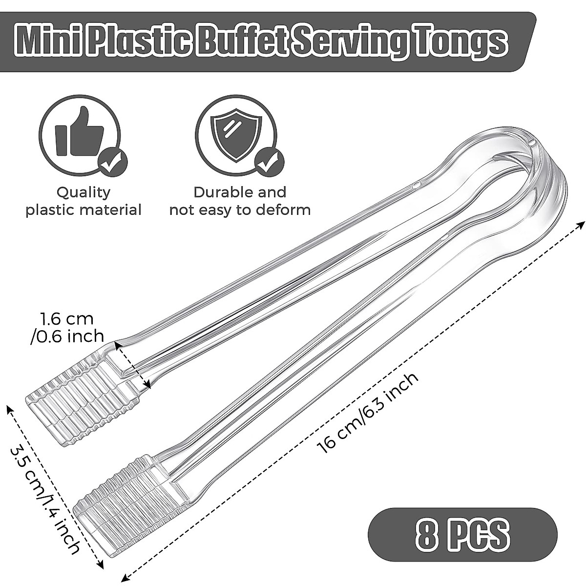 Didaey 8 Pieces Plastic Tongs for Serving Food Clear Kitchen Tongs Mini Serving Utensil Tongs 6.3 Inch Small Tongs for Food Ice Salad Buffet Weddings Barbecue Party