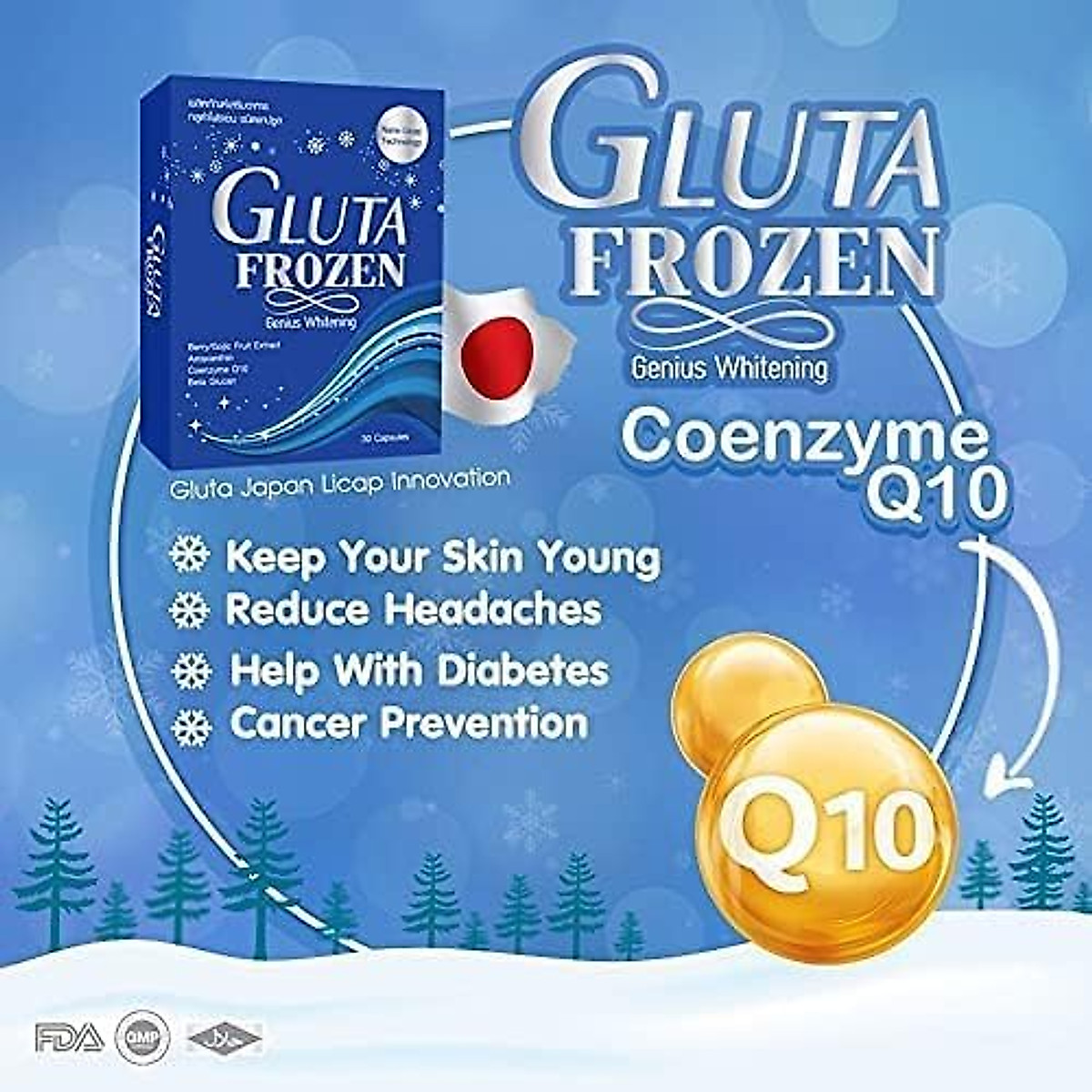 3 envelopes Frozen Collagen Whitening x10 Glutathione 10000 mg Reduce acne Freckles Melasma Aura Whitening Lightening Skin anti-aging Lightenin Skin Reduce Acne Hair Nails 1 envelopes : 60 Softgels