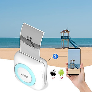 IGERESS Mini Printer, Wireless Bluetooth Pocket Thermal Printer, Sticker Printer, Portable Notes Picture Printer Receipt Paper Printer Compatible with iOS and Android