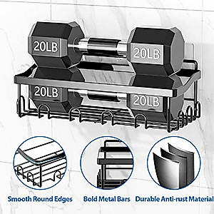 SIXDOVE 3 Pack Shower Caddy Shelves With 22 Hooks, Soap Holder Organizer Wall Mounted Shower Rack Basket With No Drilling Adhesive Shower Caddy Rustproof Storage Organizer (Black)