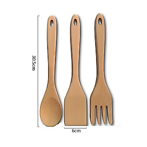 1PC Wooden Spatula,1PC Wooden spoon and 1PC Wooden fork in a set, Handmade Organic Beech Wood Utensil For Kitchen, Natural Nonstick Hard Wood Spatulas And Wood Spoon Set, Premium Wood Cooking Set