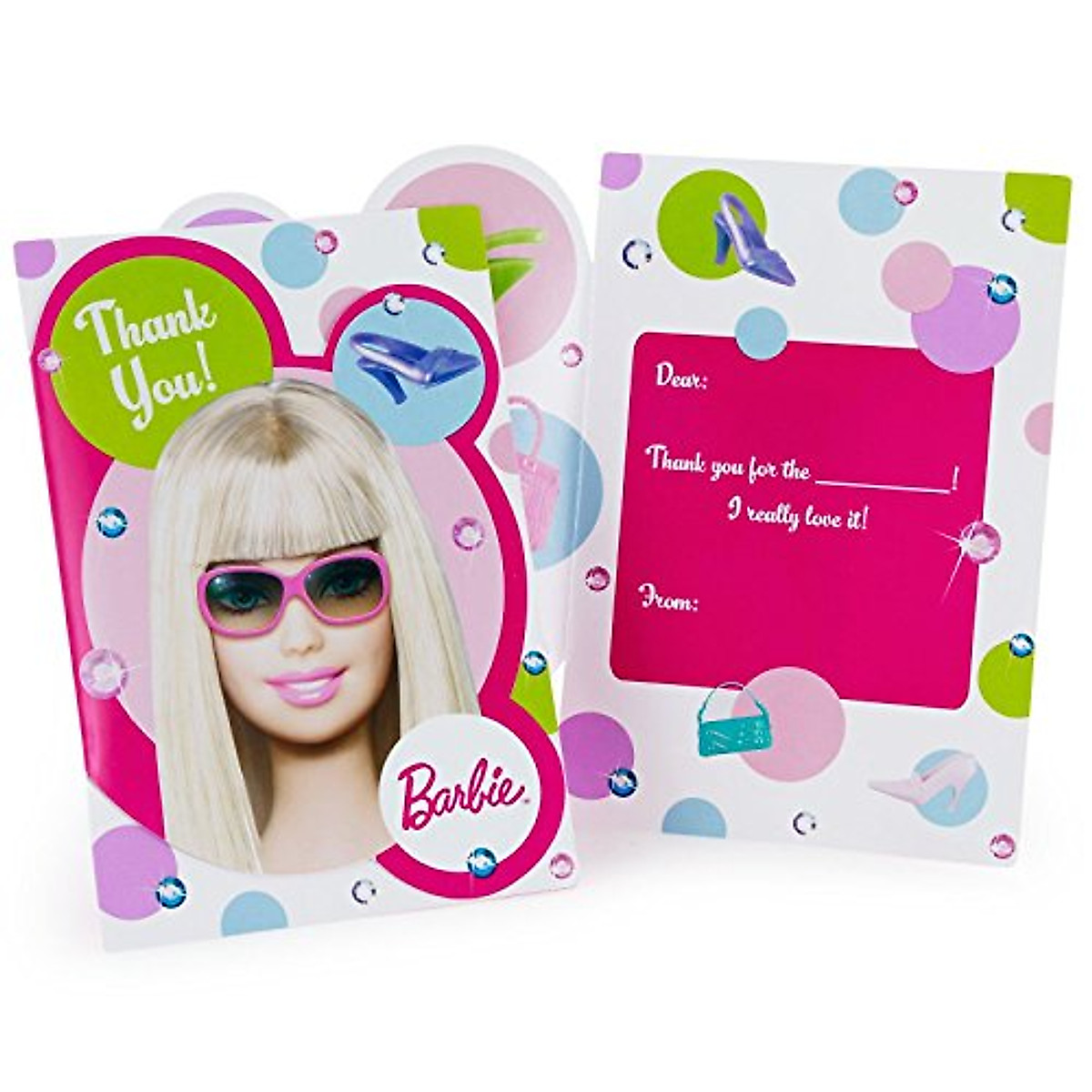 amscan Barbie All Doll’d Up Folded Thank You Cards, 8-Count