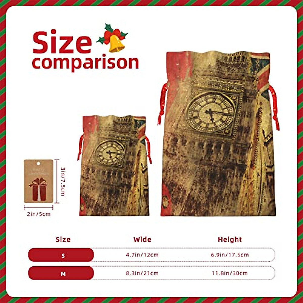 Drawstrings Christmas Gift Bags Collage-Icons-Of-London Presents Wrapping Bags Xmas Gift Wrapping Sacks Pouches Medium