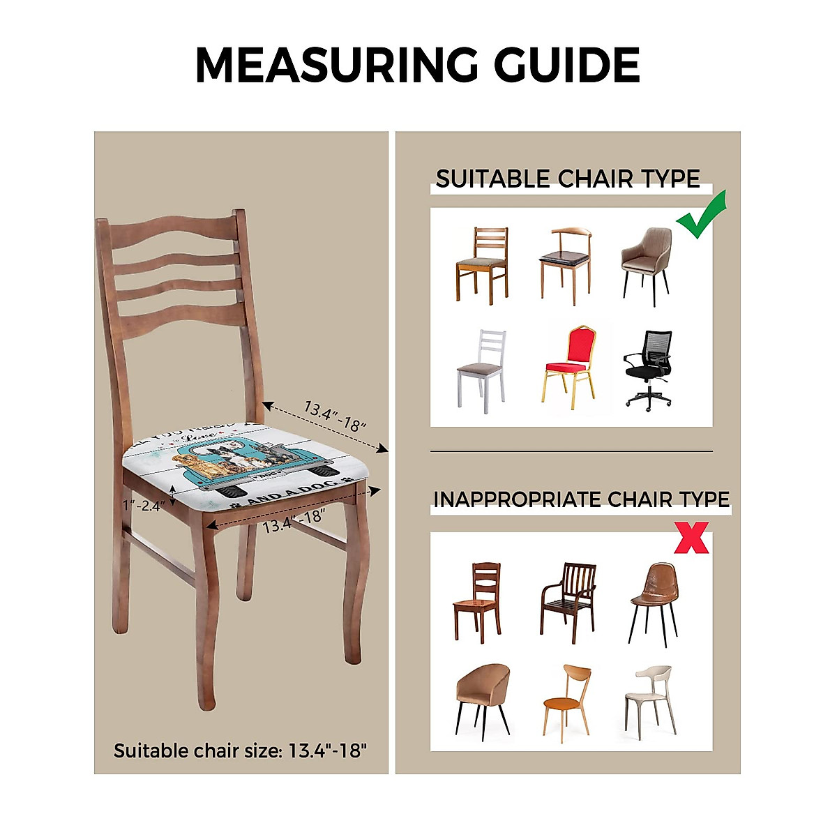 Blue Old Car with Kind of Puppies Seat Covers for Dining Chairs, Stretch Kitchen Chair Slipcovers, Retro Wooden Stripes Grain Dining Room Chair Covers Removable Office Chair Cover Protector Set of 6