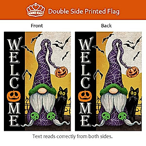 Halloween Gnome Garden Flag 12x18 Inch Small Double Sided Burlap Welcome Seasonal Holiday Yard Outside