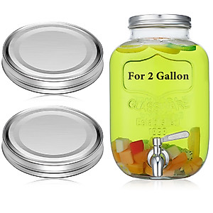 Uiifan 2 Pcs 304 Stainless Steel Replacement Mason Jar Lids Wide Mouth Canning Airtight Reusable Lids Rust Leakproof Lids for Continuous Thread Closure Jar Summer Party(142mm, 2 Gallon,Silver)
