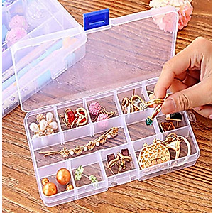 Juvielich Clear Plastic Organizer Box, 5 Fixed Grids Storage Container Jewelry Box for Beads Art DIY Crafts Jewelry Fishing Tackles 5.63"x3.94"x1.18"(LxWxH)