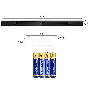 Replacement Wii Wireless Sensor Bar, Infrared IR Ray Motion Sensor Signal Receiver for Nintendo Wii and Wii U Console with Stable Stand and 4 AAA Batteries(Black)